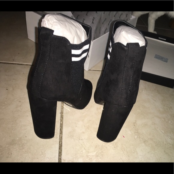 Shoes | Black Peep Toe Striped Sock Panel Block Heel | Poshmark